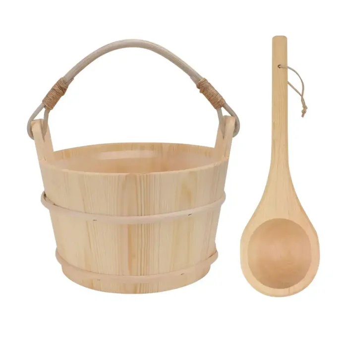 Wooden Sauna Bucket with Ladle – Cedar Heaven